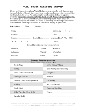 VUMC Youth Ministry Survey - Fill and Sign Printable Template Online
