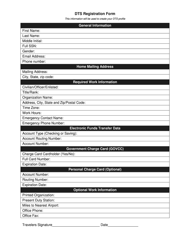 Fillable Online DTS Registration Worksheet General Information First ...