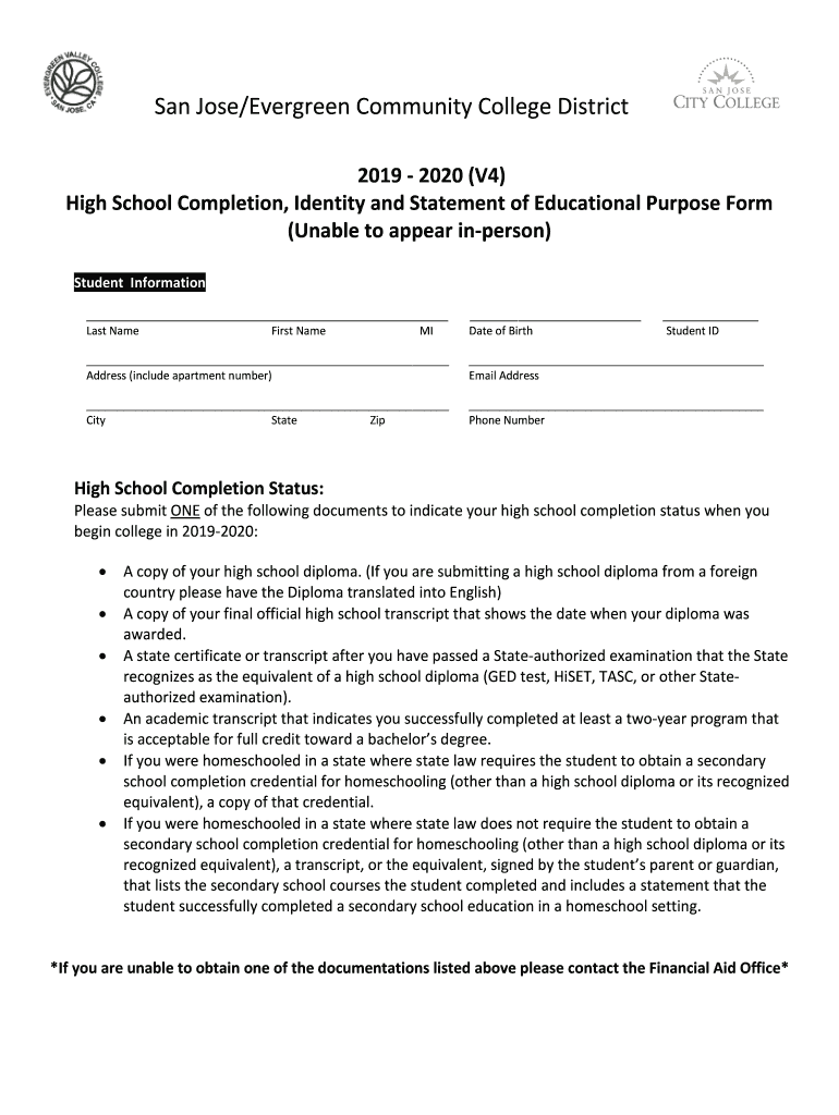 Fillable Online High School Completion, Identity and Statement of ...