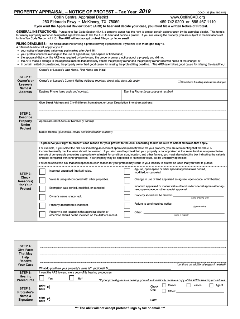 Fillable Online Property Tax Protest and Appeal Procedures - Collin CAD ...