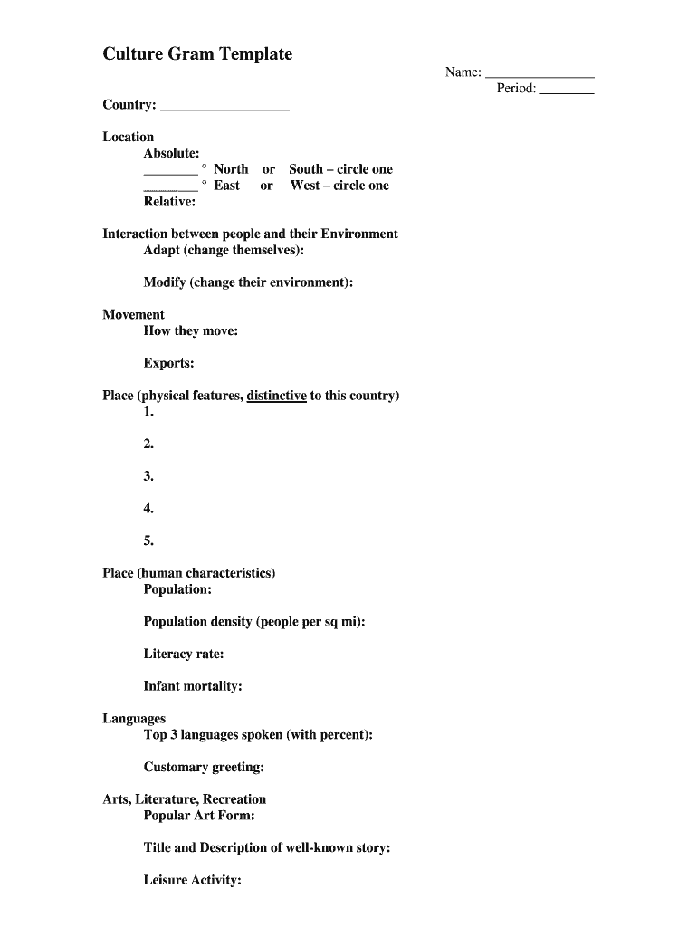 Culture Gram Template - Fill Online, Printable, Fillable, Blank | pdfFiller