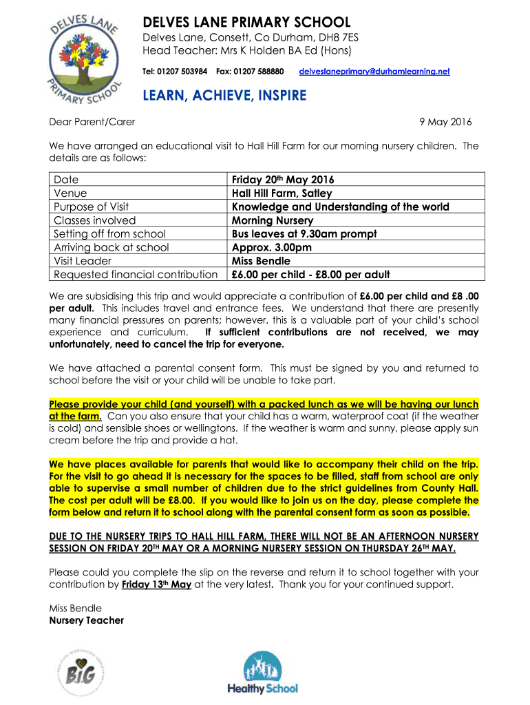 Fillable Online delves lane primary school learn, achieve, inspire Fax ...