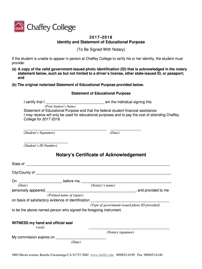 Fillable Online Notary's Certificate of Acknowledgement - Chaffey ...