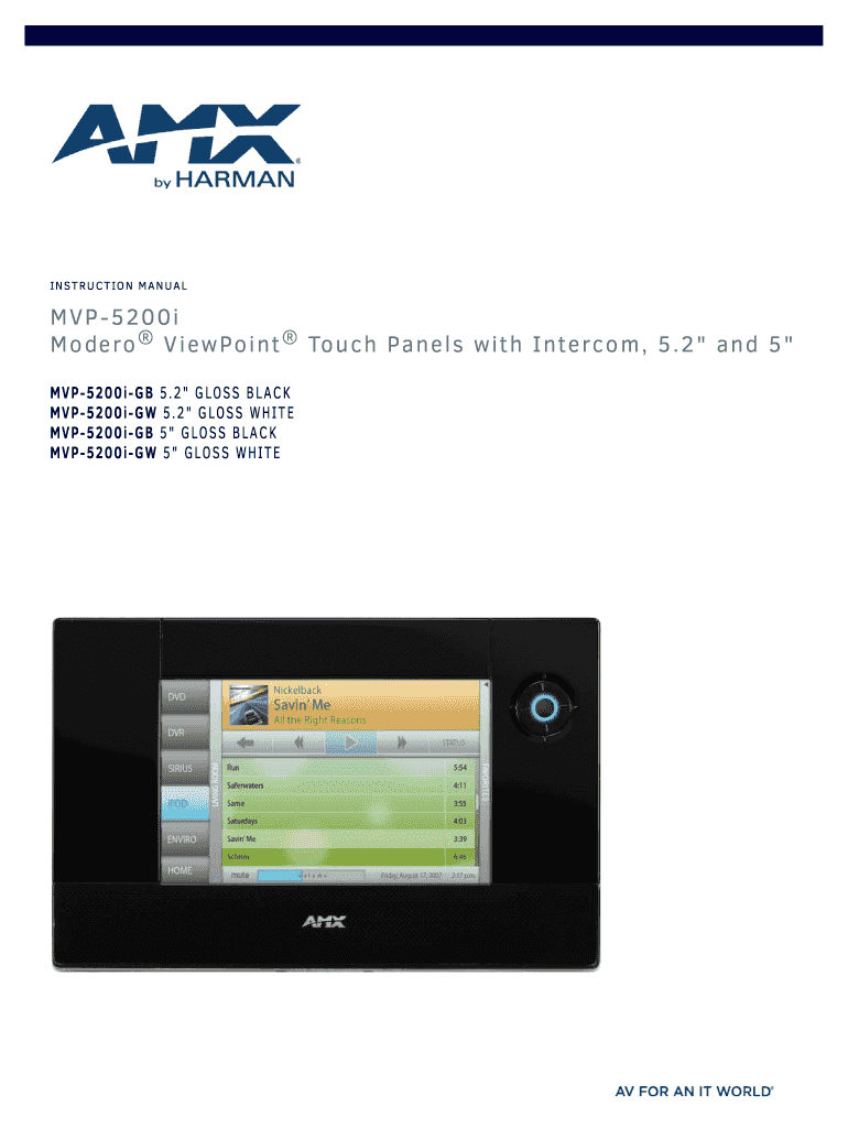 Fillable Online MVP-5200i 5.2" Modero ViewPoint Touch Panel with ...