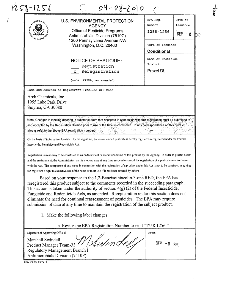 Fillable Online U.S. EPA, Pesticides, Label, PROXEL DL, 9/8/2010 ...