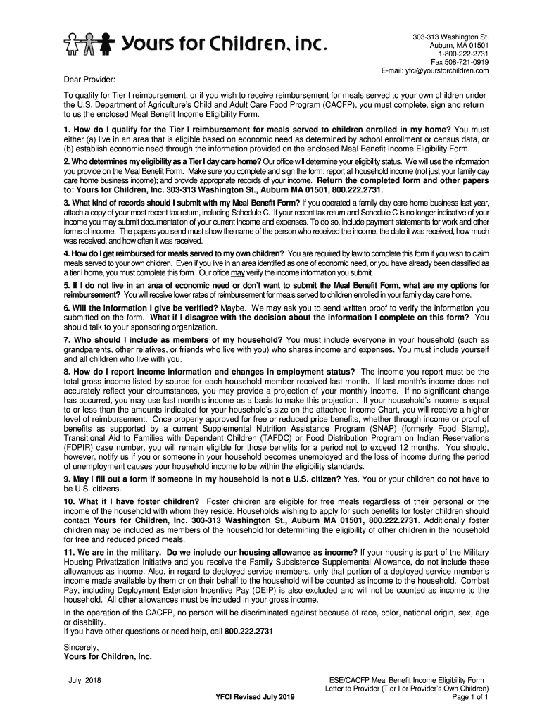 Fillable Online Department of Agricultures Child and Adult Care Food ...