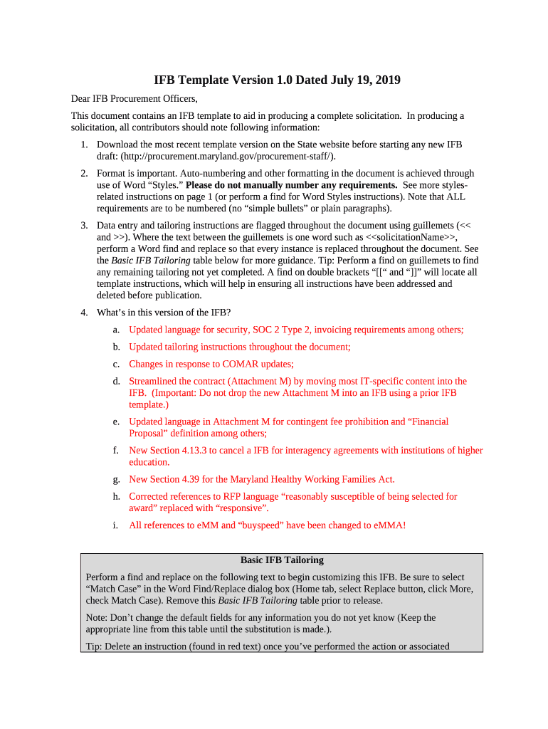 IFB Template Version 1 Doc Template | pdfFiller