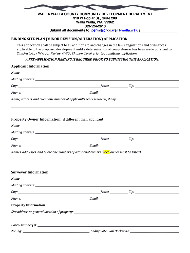 Fillable Online BINDING SITE PLAN (MINOR REVISION/ALTERATION ...