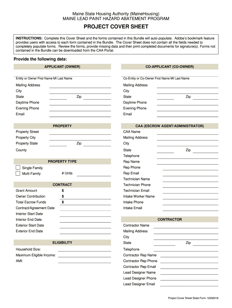 Fillable Online project cover sheet - Maine State Housing Authority Fax ...