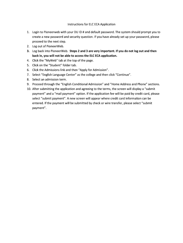 Fillable Online Instructions for ELC ECA Application Fax Email Print ...