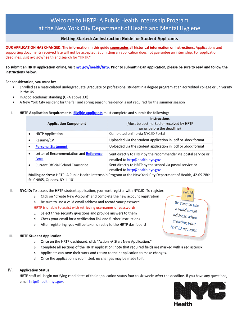 Fillable Online Welcome to HRTP: A Public Health Internship ... - NYC.gov Fax Email Print ...