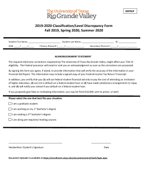 Fillable Online 2019-2020 Classification/Level Discrepancy Form Fax ...