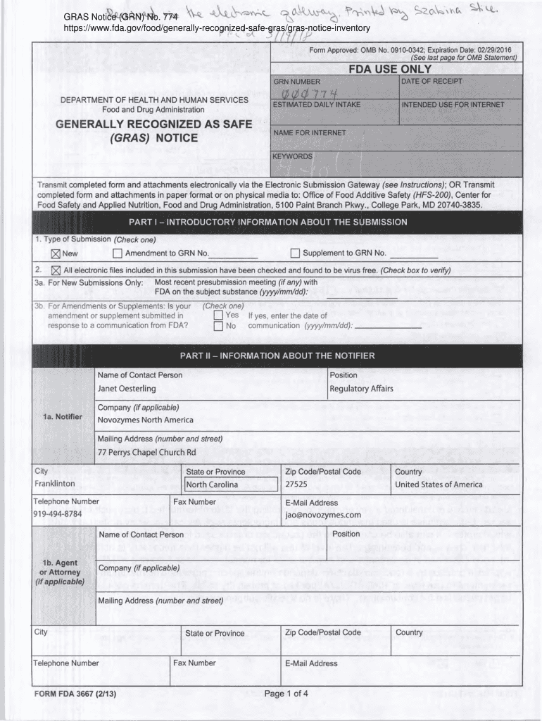 Fillable Online GRAS Notice (GRN) No. 774, Glutaminase from Bacillus ...