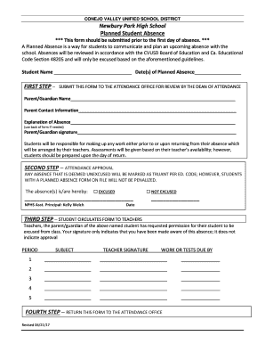 Fillable Online dev nphs planned student absence form. - Newbury Park ...