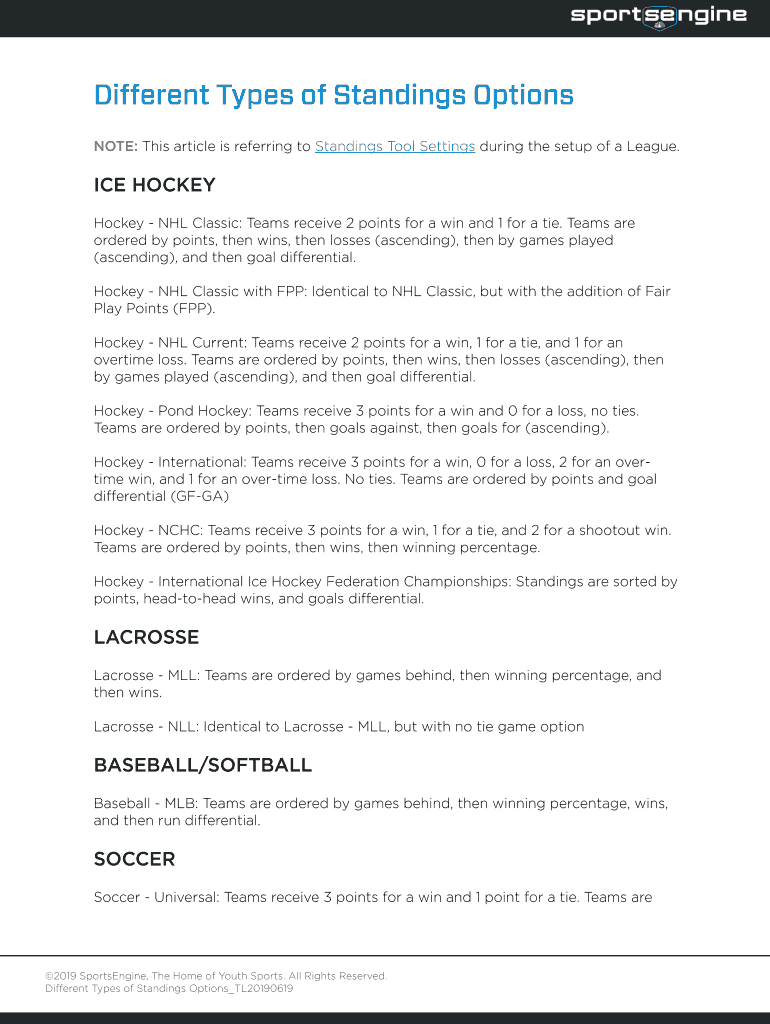 Fillable Online Different Types of Standings Options Fax Email Print ...