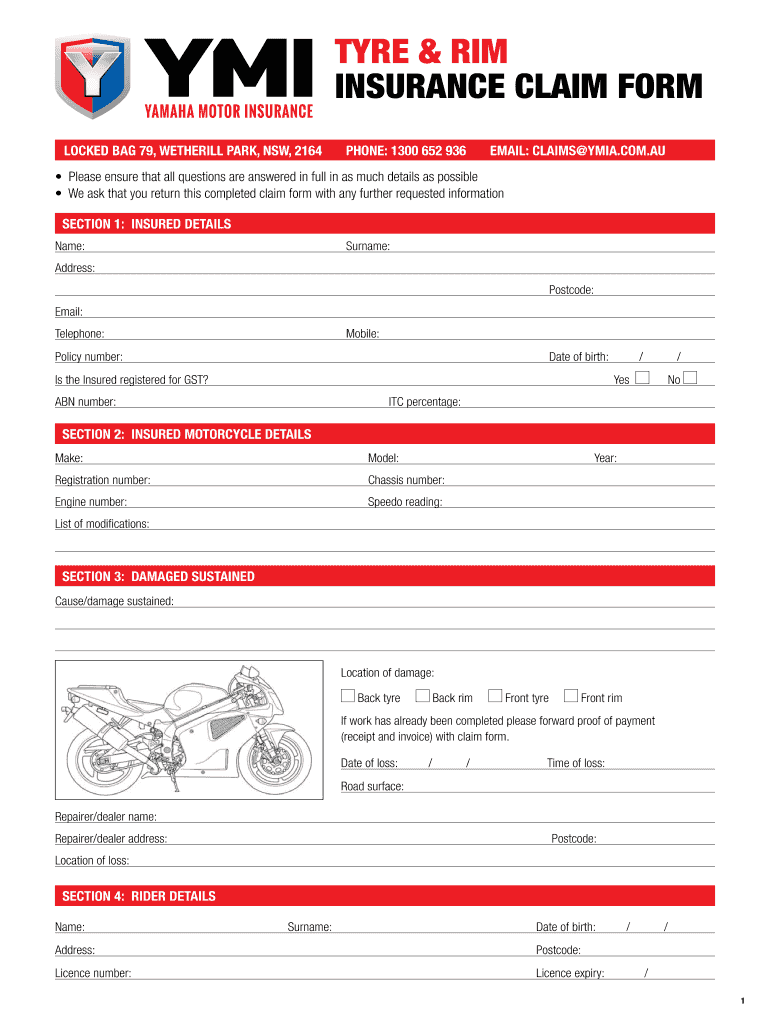 Fillable Online tyre & rim insurance claim form - Yamaha Motor ...