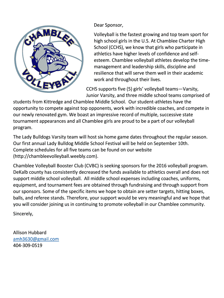 Fillable Online Dear Sponsor, Volleyball is the fastest growing and top ...