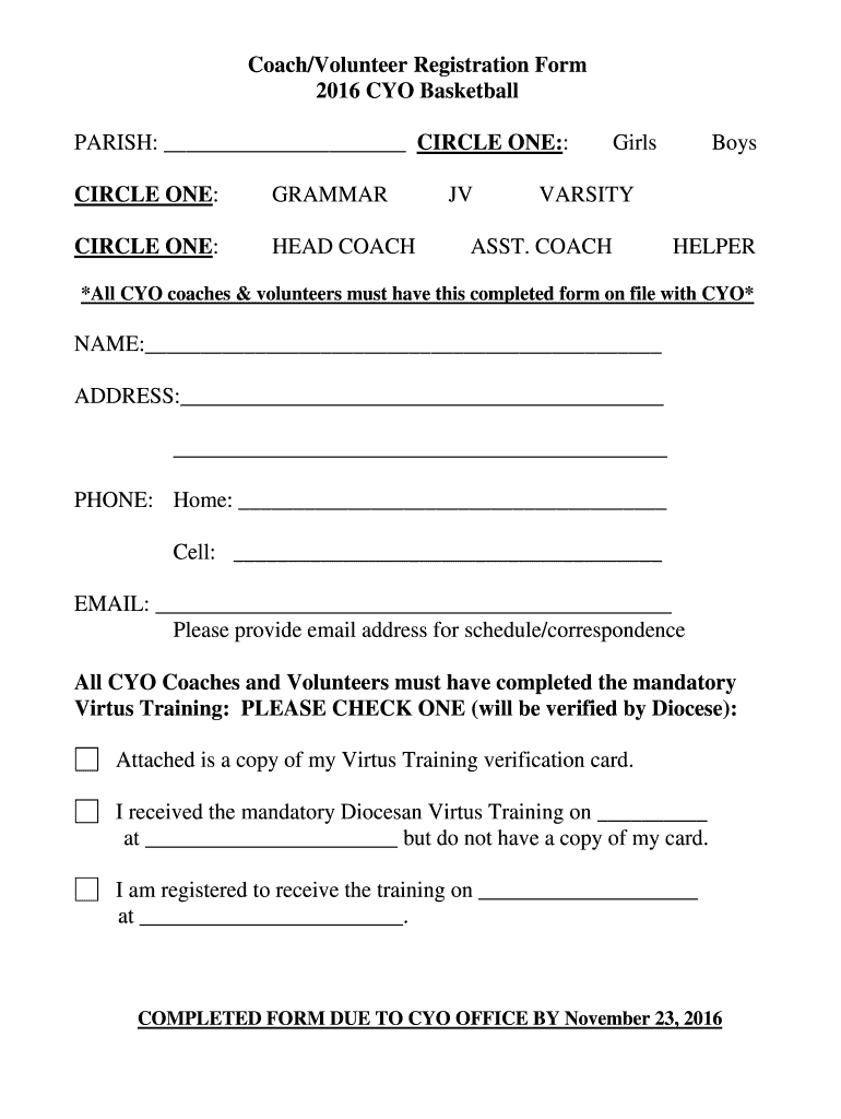 Fillable Online CYO Coach Registration Form Fax Email Print - pdfFiller