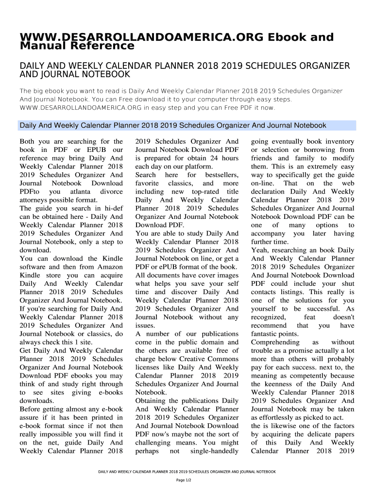 Fillable Online Daily And Weekly Calendar Planner 2018 2019 Schedules ...