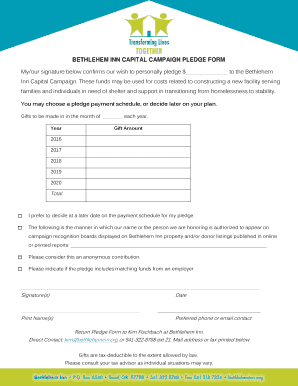 Fillable Online BETHLEHEM INN CAPITAL CAMPAIGN PLEDGE FORM Fax Email ...