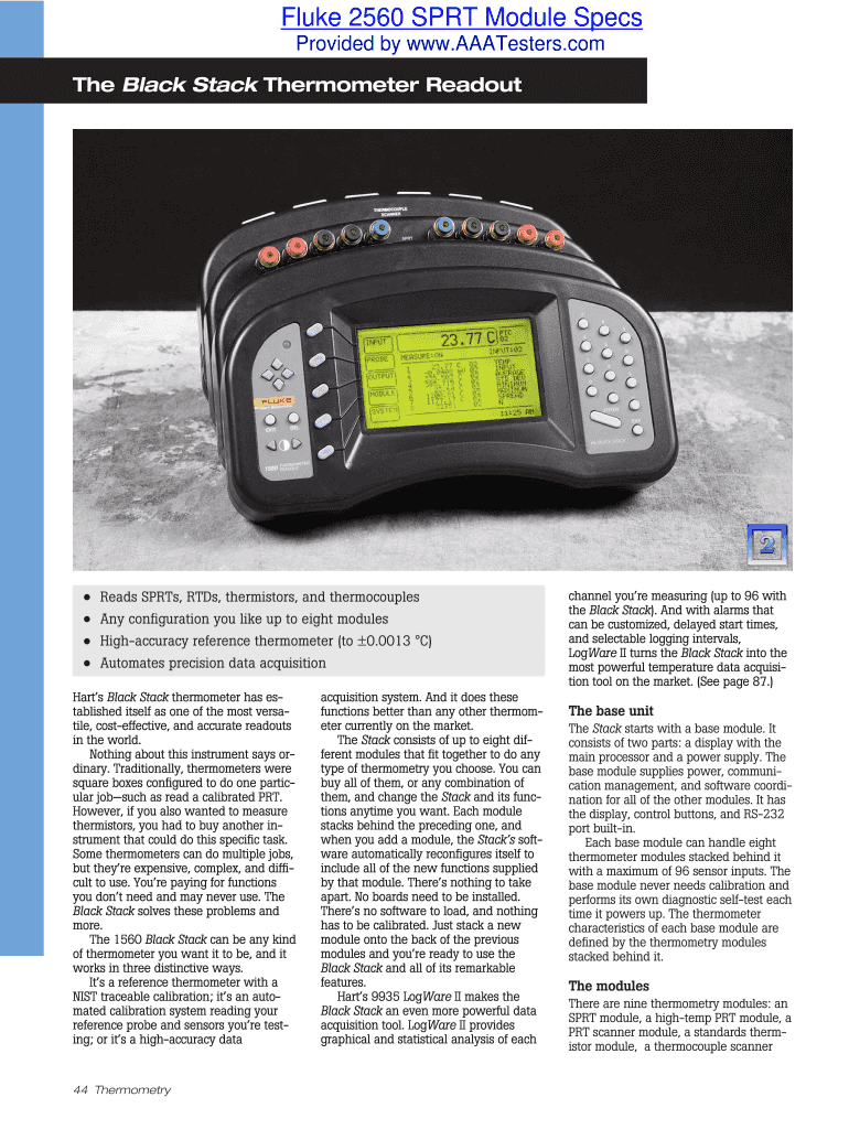 Fillable Online Fluke 2560 SPRT Module Specs. HART Scientific 2560 SPRT ...