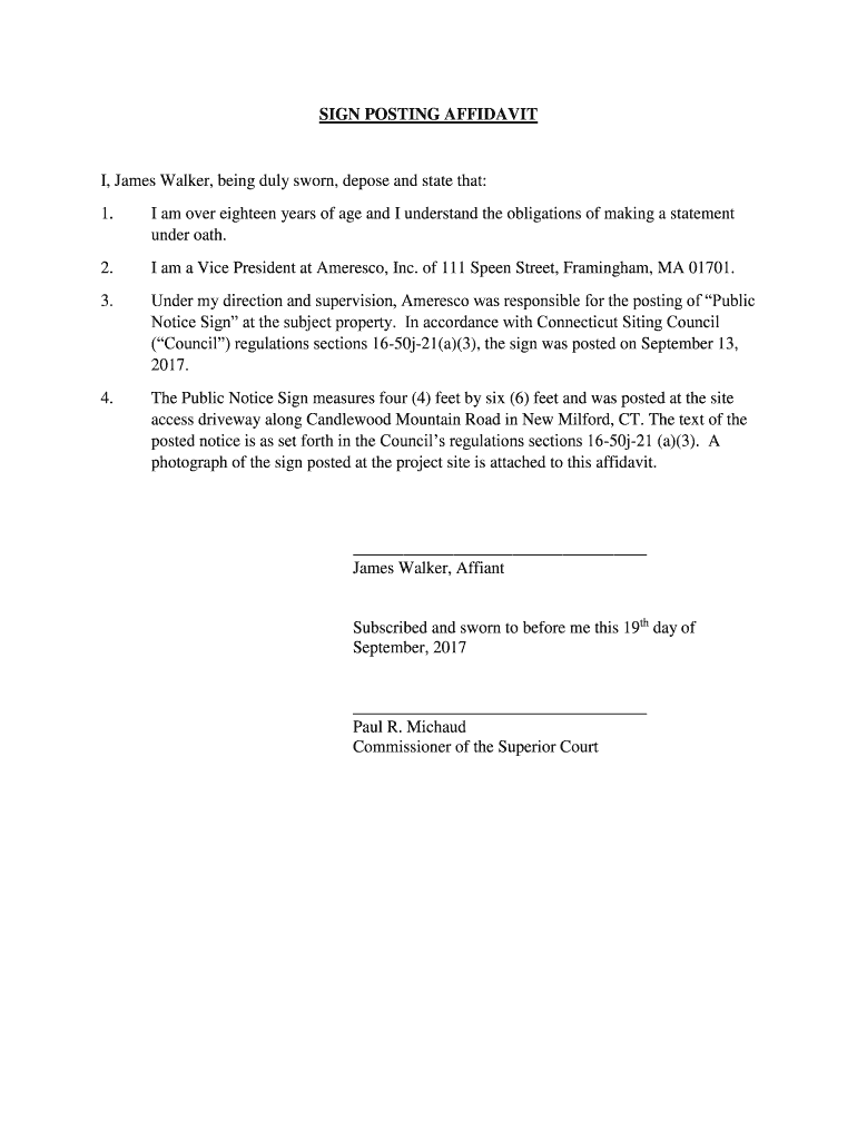 Fillable Online SIGN POSTING AFFIDAVIT I, James Walker, being duly ...