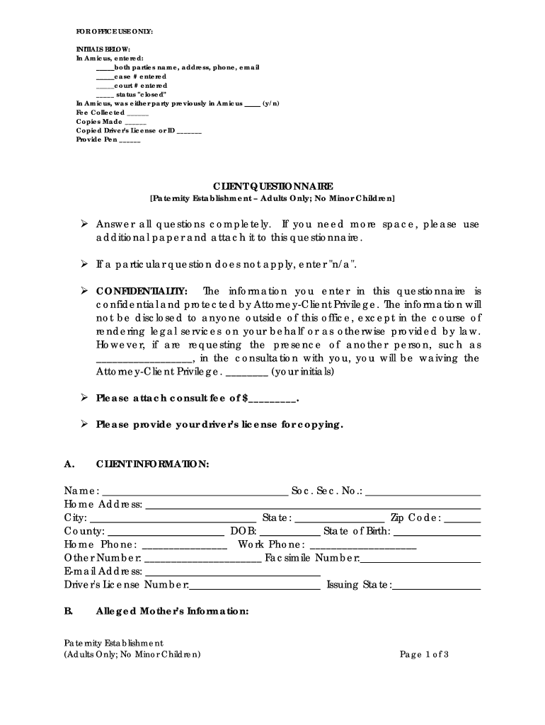 Fillable Online Client Questionnaire - The Alsandor Law Firm Fax Email ...