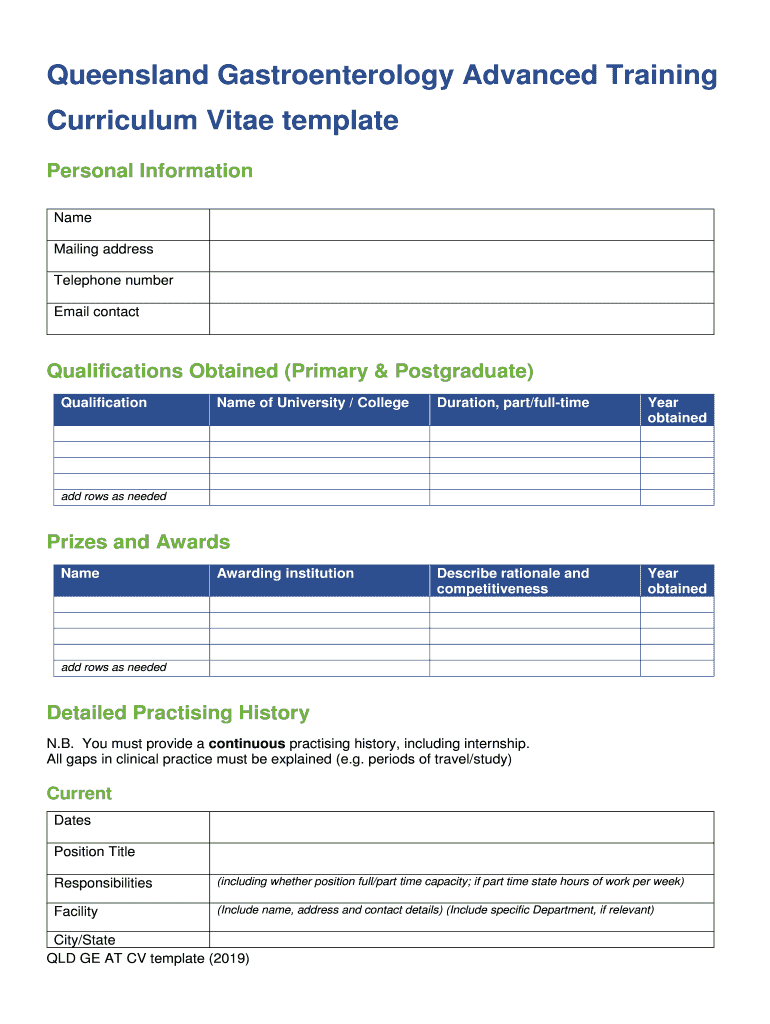 Fillable Online Gastroenterology CV template - RMO Campaign 2020 ...