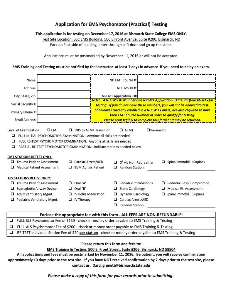 Fillable Online Application for EMS Psychomotor (Practical) Testing Fax ...
