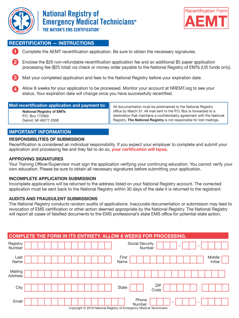 Fillable Online content nremt AEMT Recertification Application - nremt ...