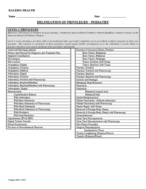 Fillable Online Get the DELINEATION OF PRIVILEGES PODIATRY - Kaleida ...