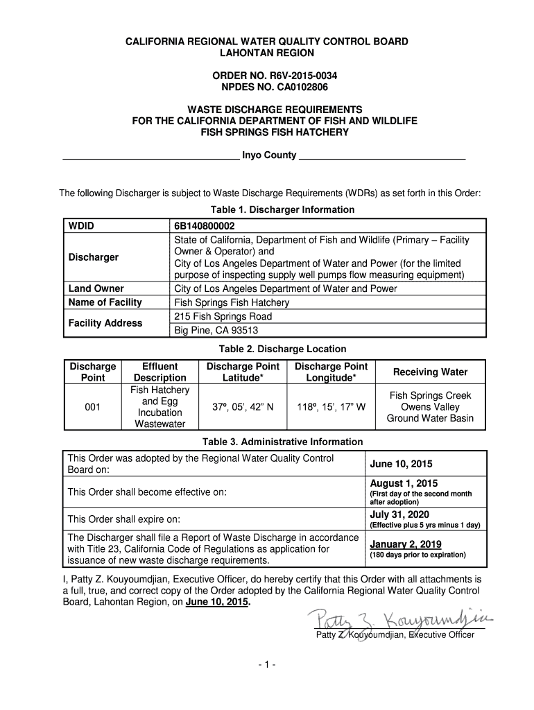 Fillable Online . NPDES Discharge Permit for Fish Springs Fish Hatchery ...