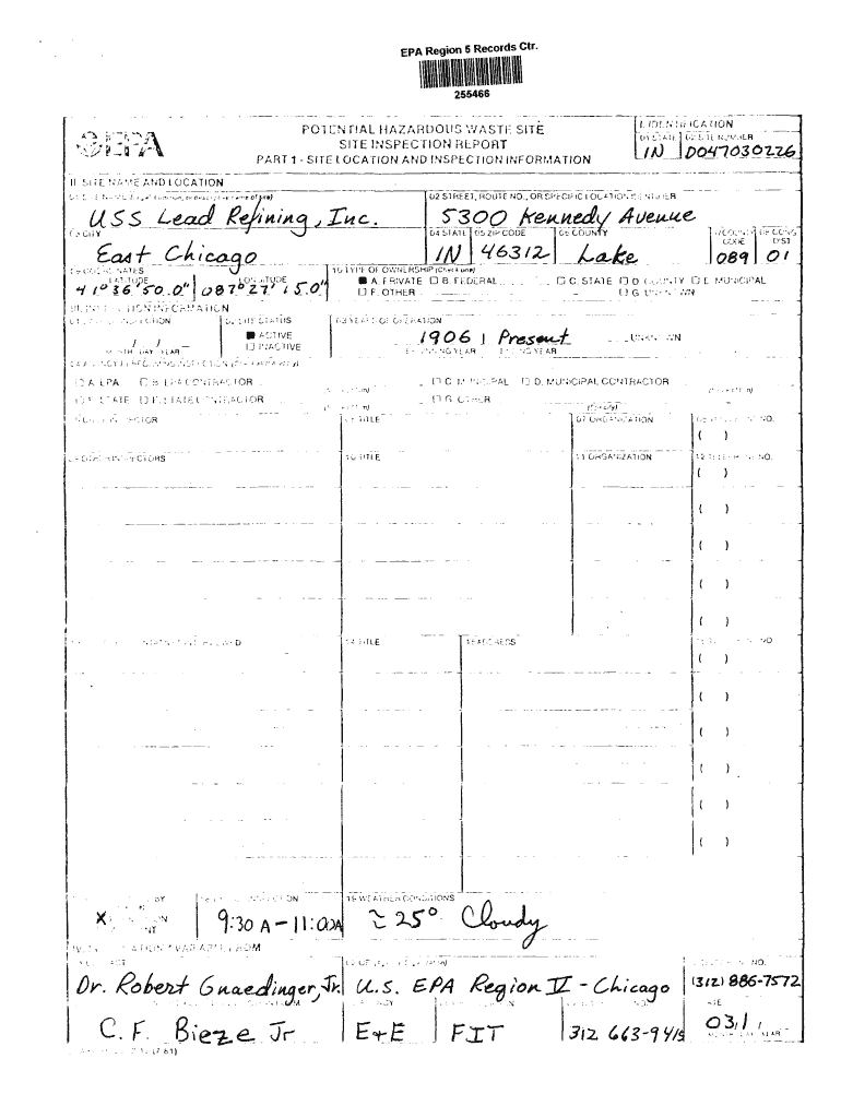 Fillable Online EPA - SITE INSPECTION REPORT. DocID Fax Email Print ...