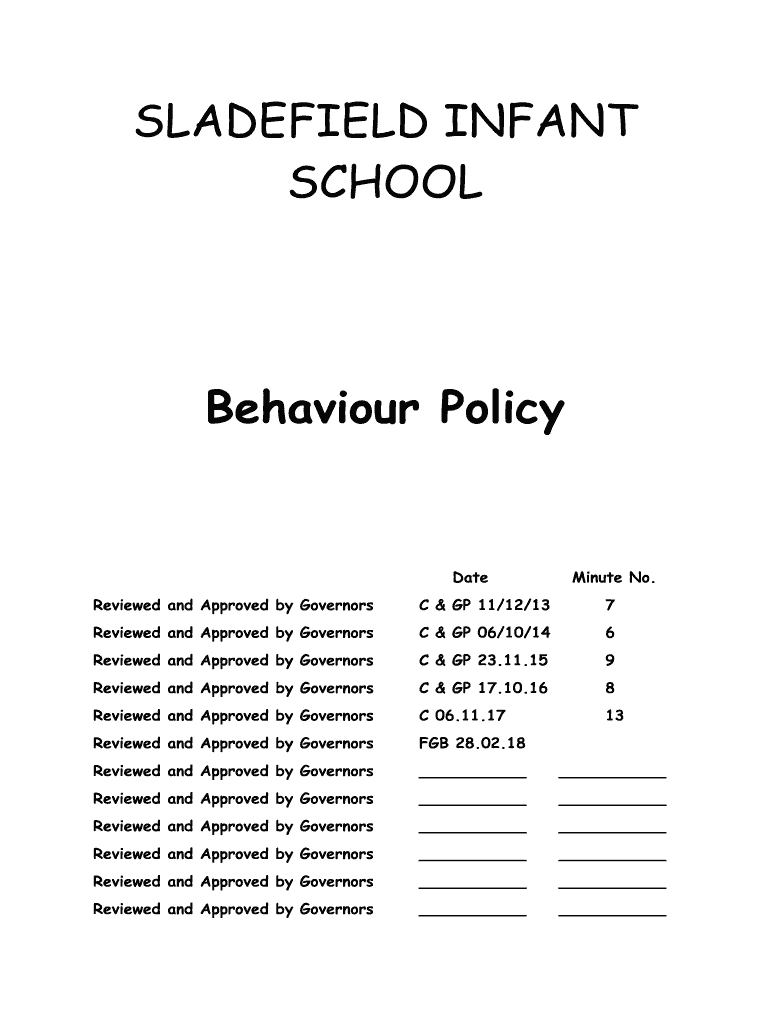 Fillable Online SLADEFIELD INFANT SCHOOL Behaviour Policy Fax Email ...