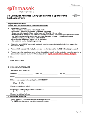 Fillable Online CCA Full Scholarship (Sports) Application Form Fax ...