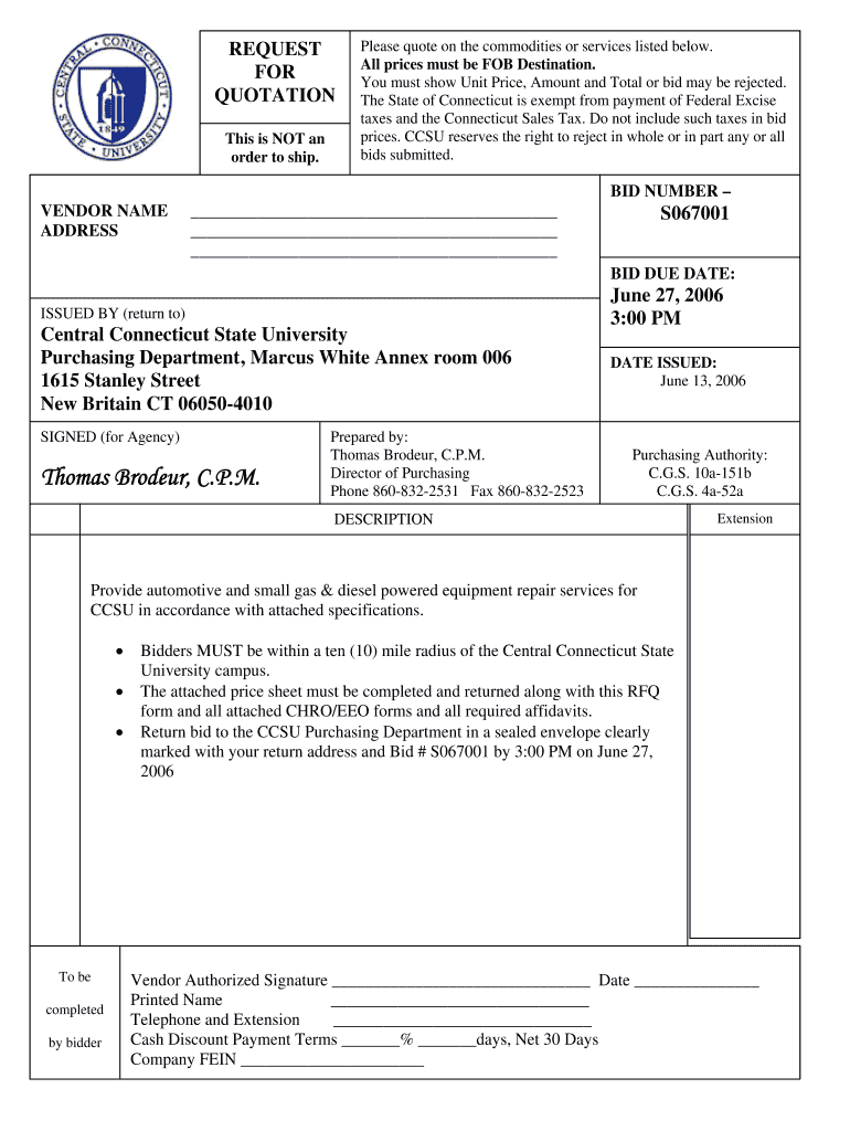 Fillable Online Fillable Online das state ct REQUEST FOR All prices ...