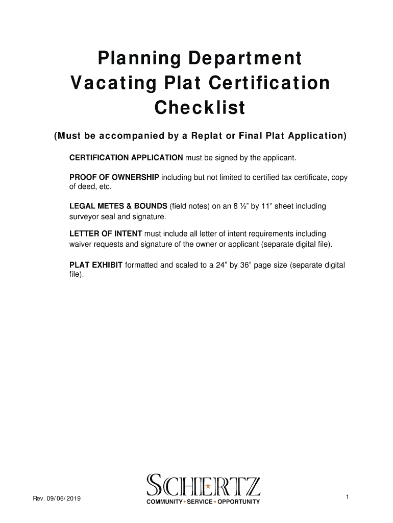 Fillable Online Planning Department Vacating Plat Certification ...
