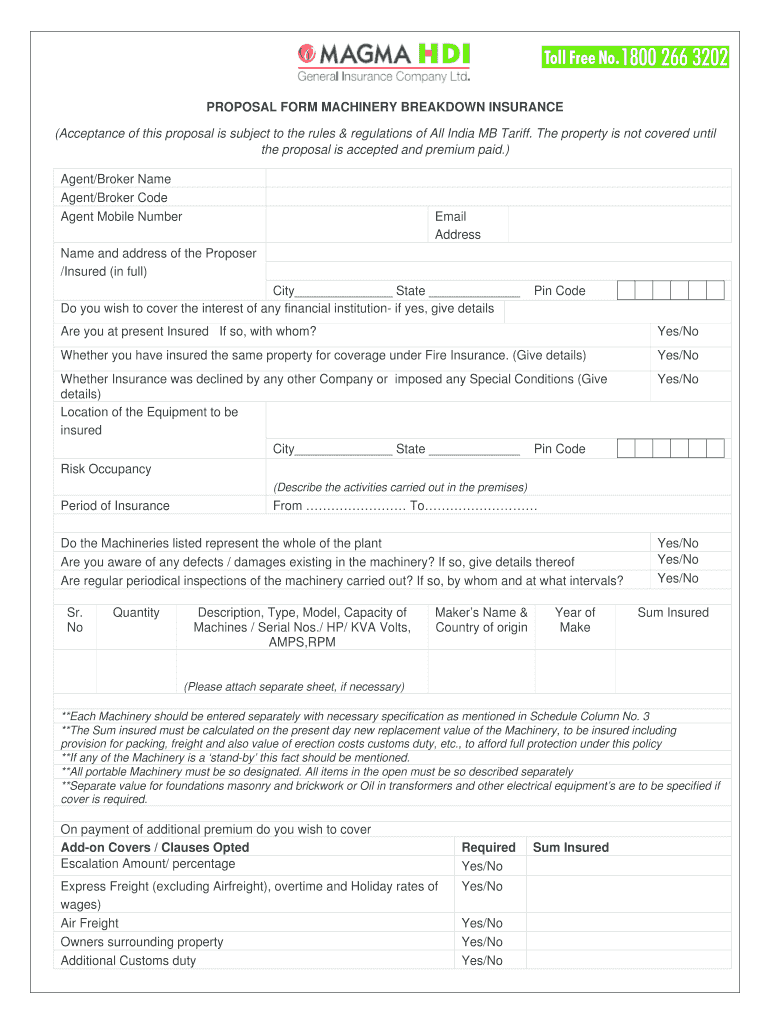 Fillable Online General Insurance Policy wording, proposal Form ...