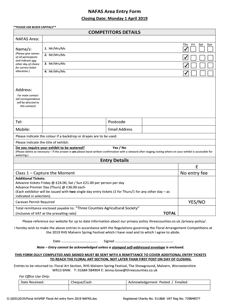 Fillable Online Floral Arrangement Entry Form Fax Email Print - pdfFiller