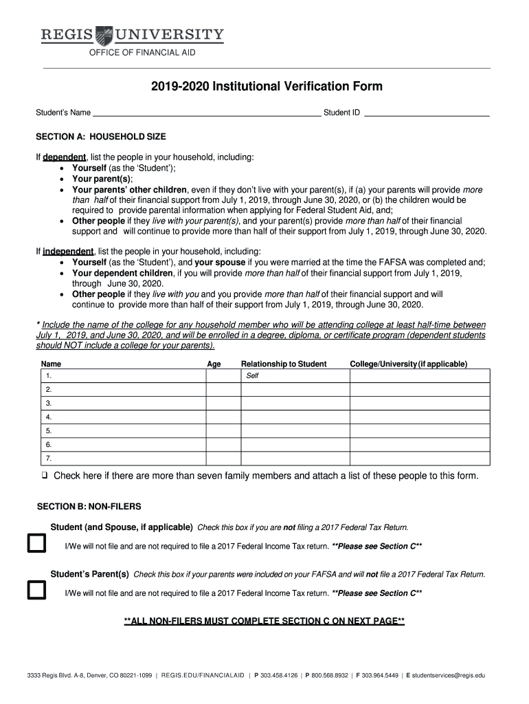 Fillable Online 2019-2020 Institutional Verification Form Fax Email ...