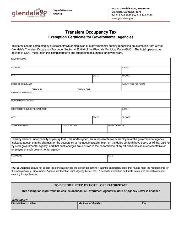 Fillable Online TOT Exemption Form - City of Orange Fax Email Print ...