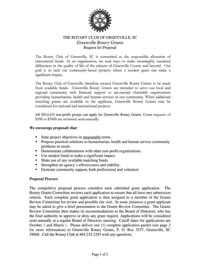 Fillable Online Rotary of Greenville, SC Rotary Grant Application ...