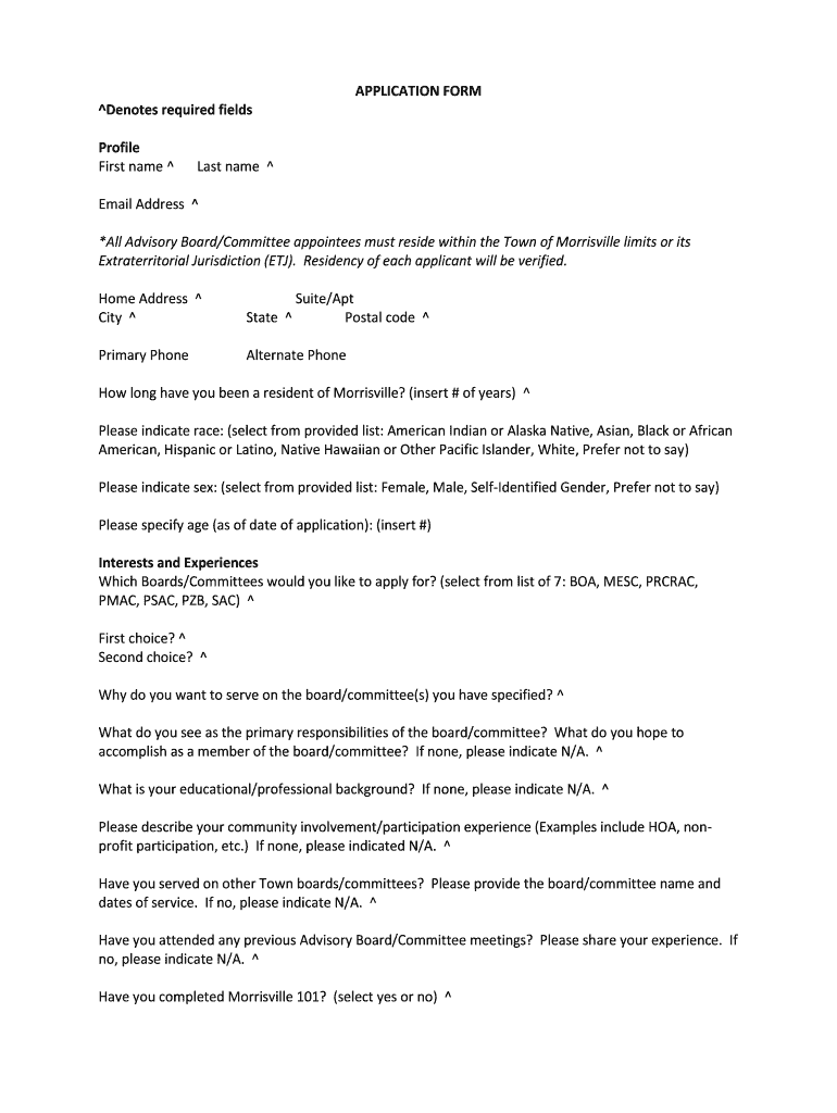 Fillable Online APPLICATION FORM Denotes required fields Profile First ...