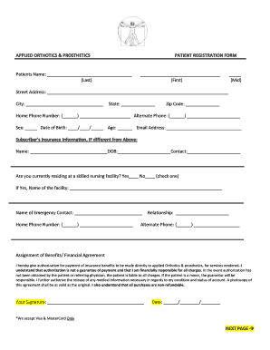 Fillable Online APPLIED ORTHOTICS & PROSTHETICS PATIENT REGISTRATION ...