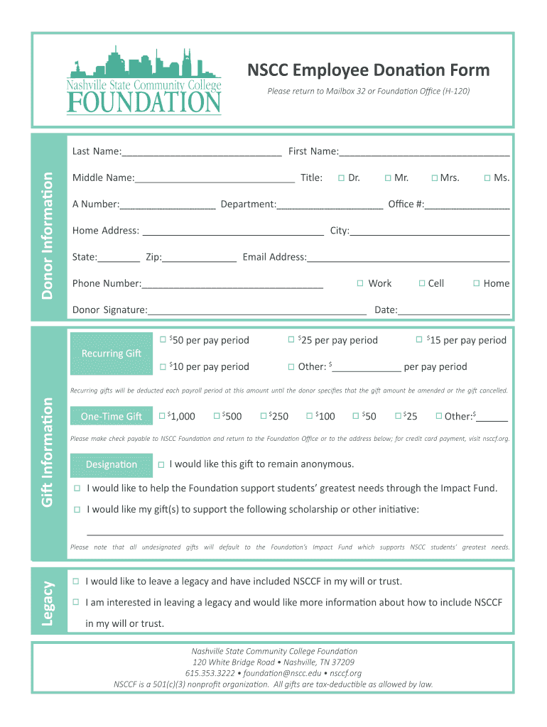 Fillable Online NSCC Employee Donation Form Fax Email Print - pdfFiller