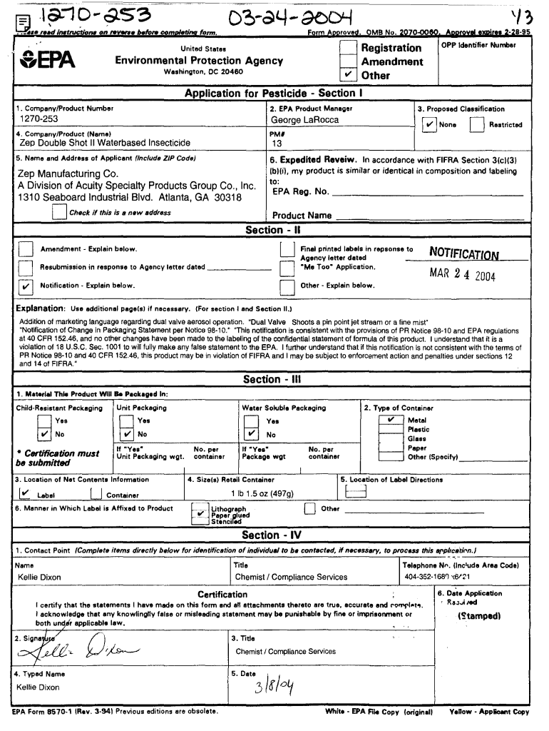 Fillable Online U.S. EPA, Pesticide Product Label, ZEP DOUBLE SHOT II ...