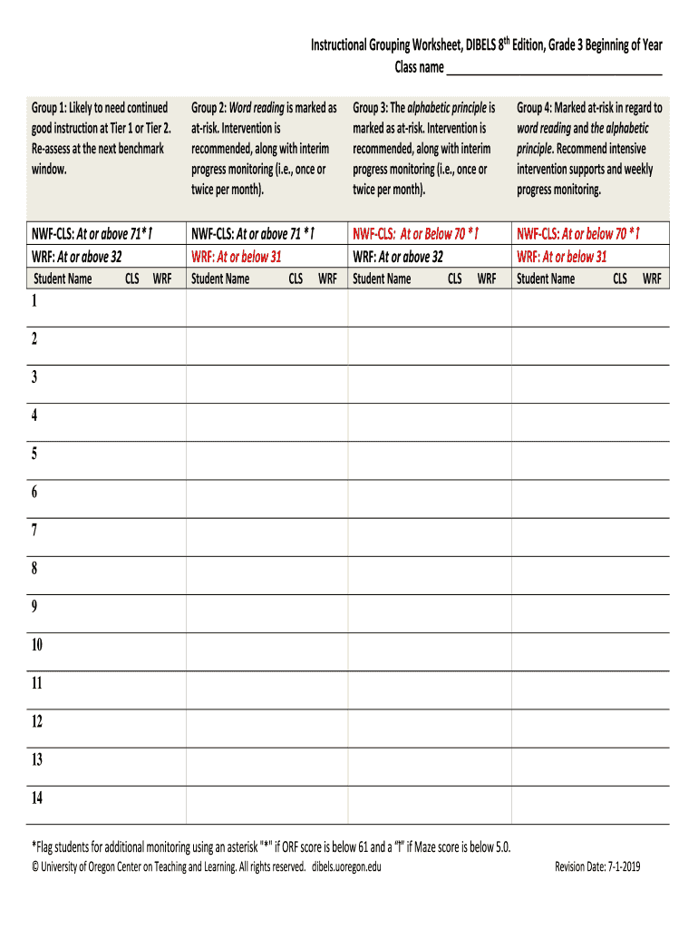 Dibels Instructional Grouping Worksheet - Fill Online, Printable ...