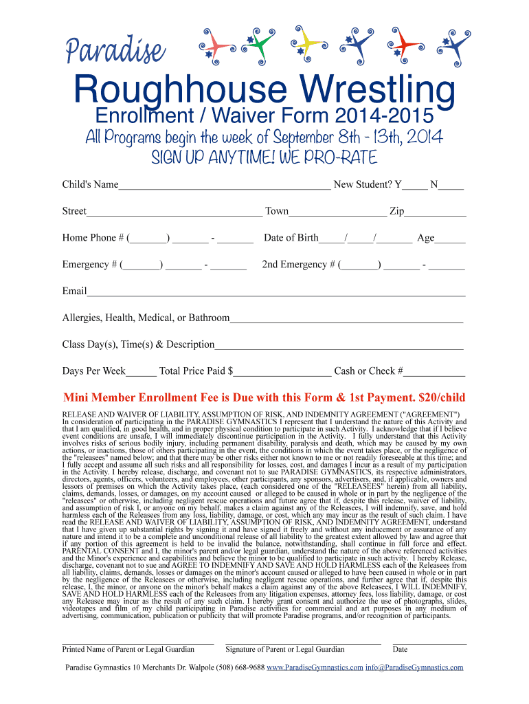 Fillable Online Girls Recreational Gymnastics - Paradise Gymnastics Fax Email Print - pdfFiller