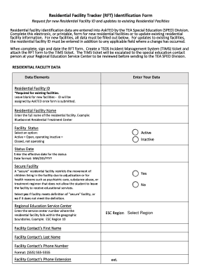 Fillable Online Residential Facility Tracker Identification Form Fax ...