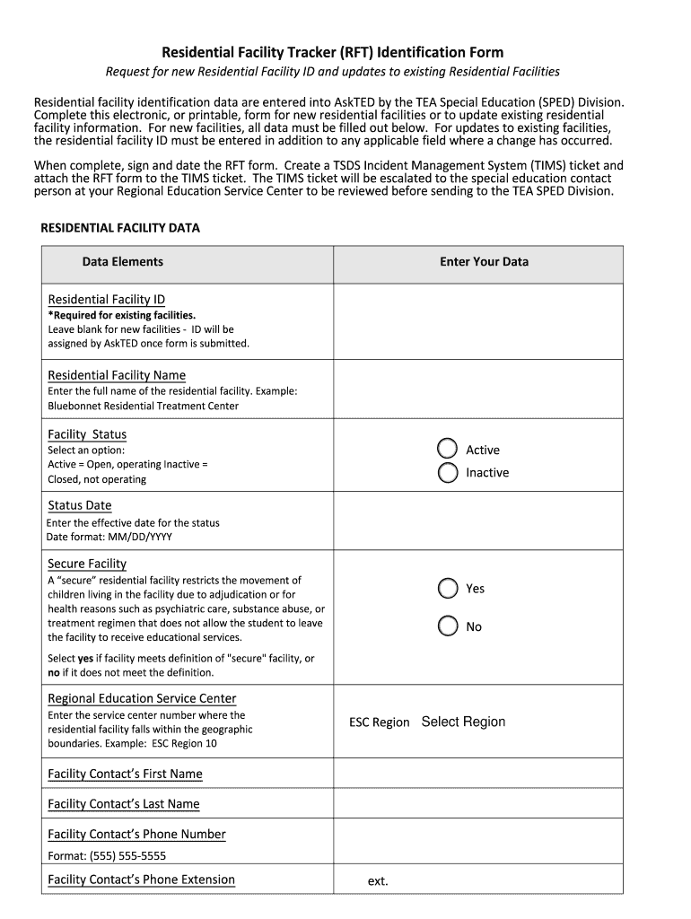 Fillable Online Residential Facility Tracker Identification Form Fax ...
